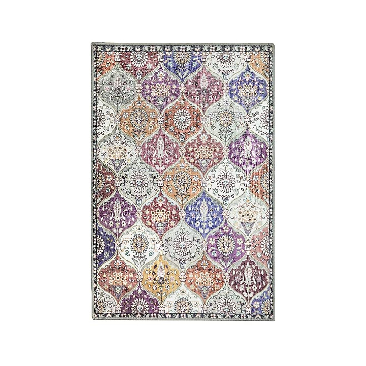 Beeiva Entryway Throw Small Rug Non Slip Rug, Moroccan Floral 2X3 Doorway Bathroom Washable Rug Floor Carpet for Doorway, Vintage Distressed Non-Shedding Kitchen Rug for Bedroom Entryway