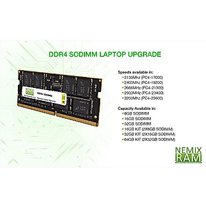 32GB DDR4-3200 PC4-25600 SODIMM Laptop Memory by NEMIX RAM
