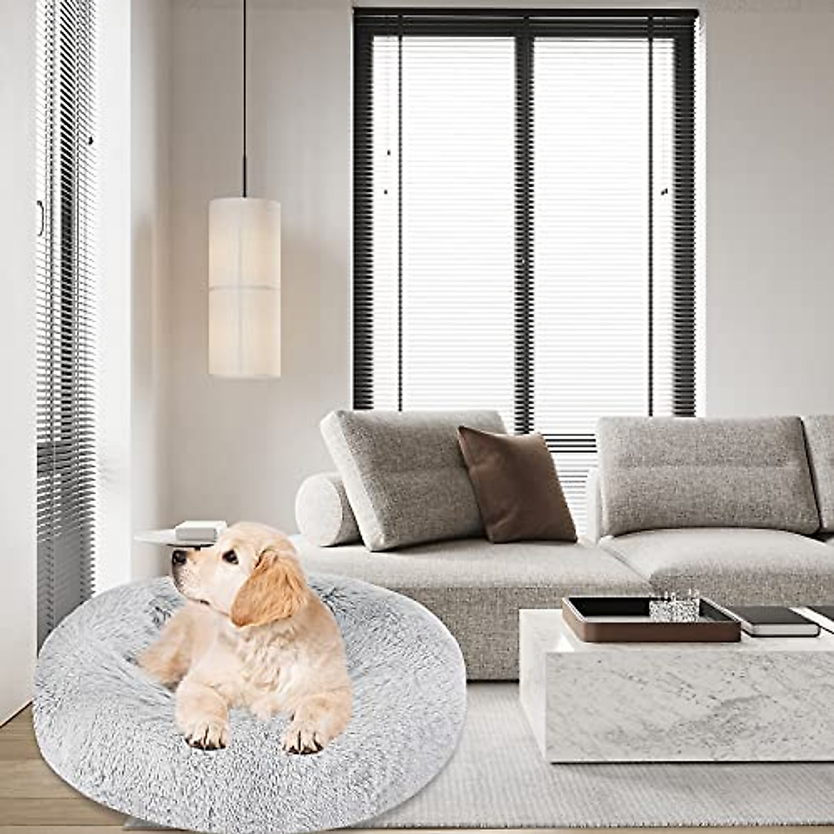 Dog Bed & Cat Bed, Calming Anti-Anxiety Donut Dog Cuddler Bed, Machine Washable Round Pet Bed, Comfy Faux Fur Plush Dog Cat Bed for Small Medium Large Dogs and Cats (30" x 30", Light Grey)