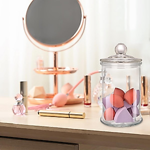 UrSpeedtekLive 3 Pack Glass Apothecary Jars with Lids, 25oz Clear Bathroom Accessories Canisters Storage Organizer, Cotton Ball Holder Containers, Glass Jars for Bathroom, Vanity, Laundry Room