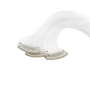 SWACC 12 Pcs Curly Wavy One Color Party Highlights Clip on in Hair Extensions Colored Hair Streak Synthetic Hairpieces (White)