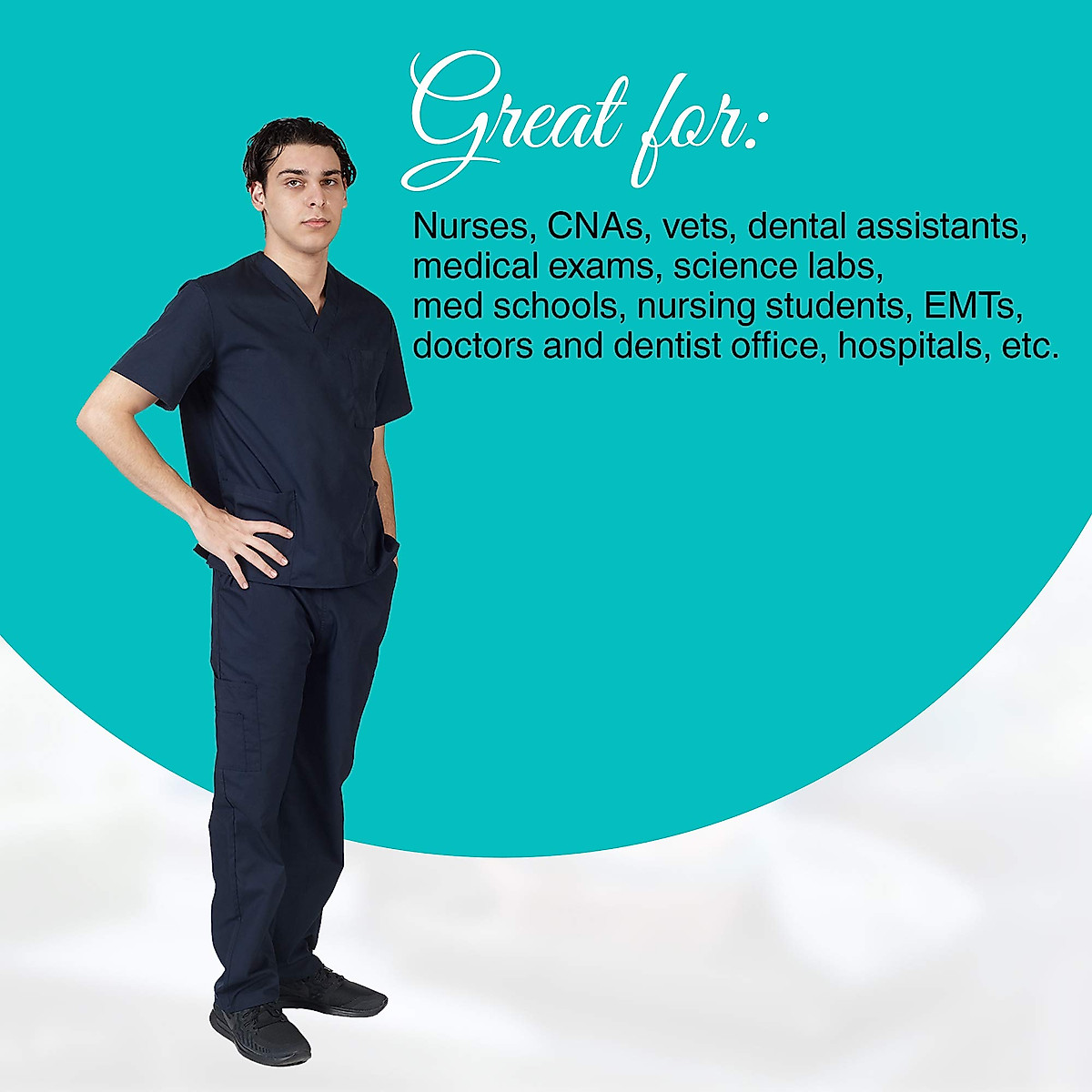 M&M SCRUBS Men Scrub Set Medical Scrub Top and Pants M Black