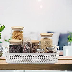 Vcansay 6-Pack Flat Storage Baskets with Handles Plastic Drawer Organizer, White