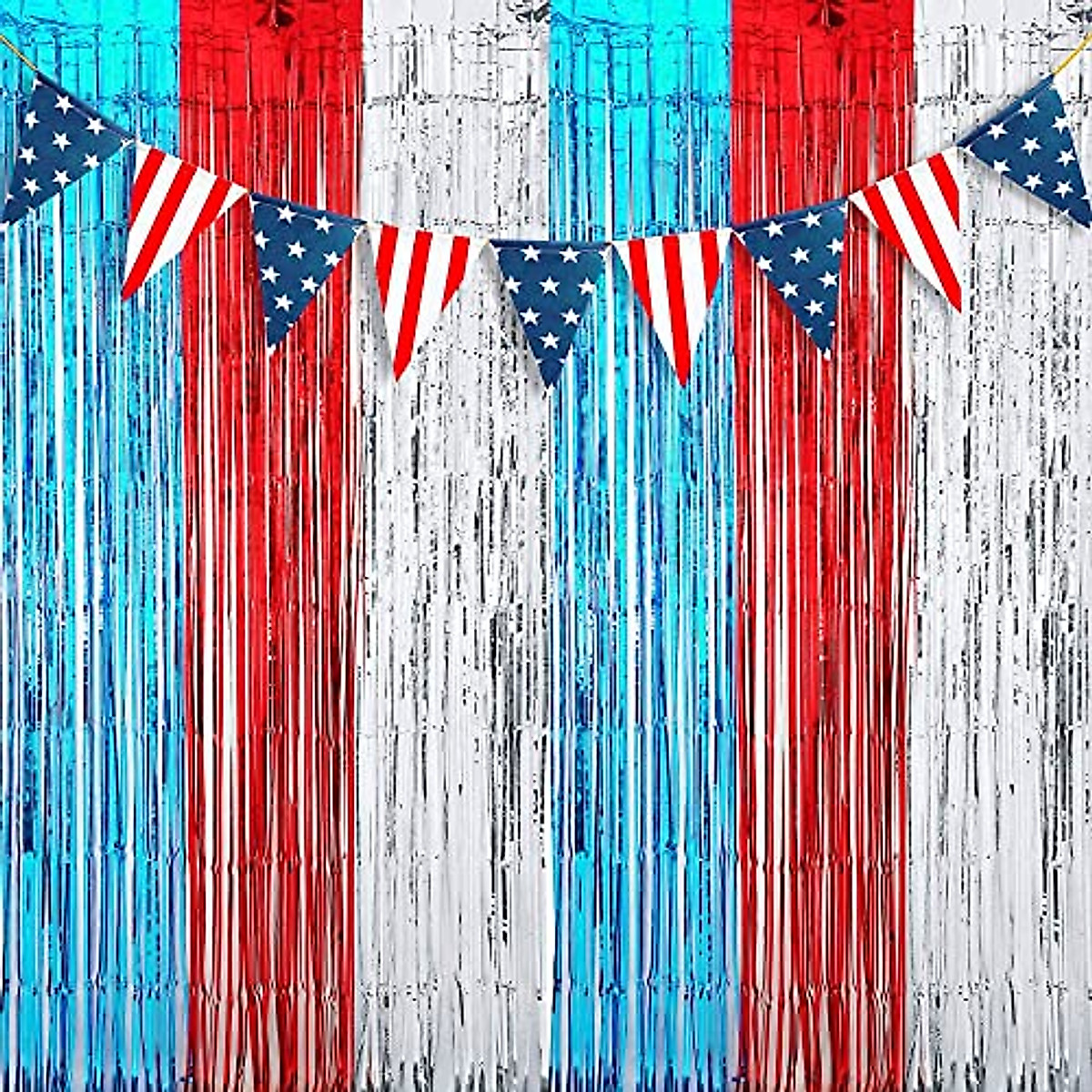 Dazzle Bright Backdrop Curtain, 3FT x 8FT Metallic Tinsel Foil Fringe Curtains Photo Booth Background for Baby Shower Party Birthday Wedding Engagement Bridal Shower (2, Blue)