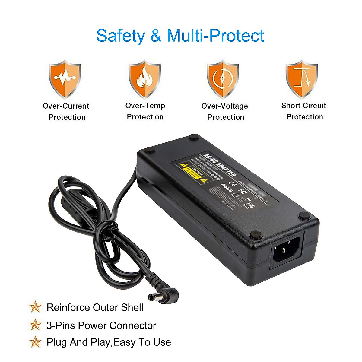 36V 4A Power Supply,COOLM 36V Power Supply 4A 144W AC DC Adapter 100-240V AC to DC 36V 4A Transformer Replacement with 5.5mmx 2.5mm Plug for LED Lights Inkjet Printer Laser Engraver