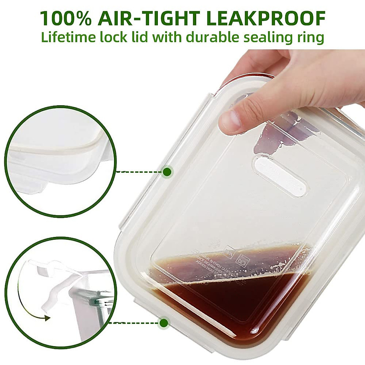 DAS TRUST 5 Pack 36oz Glass Food Storage Containers Meal Prep Containers Reusable Fridge Organizers Lunch Container for Adults Food Storage Containers with Lids Airtight Pizza Storage Salad Container