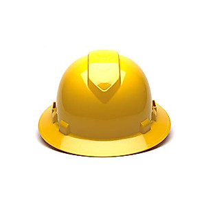 Pyramex Ridgeline Full Brim Hard Hat, Vented, 4-Point Ratchet Suspension, Yellow