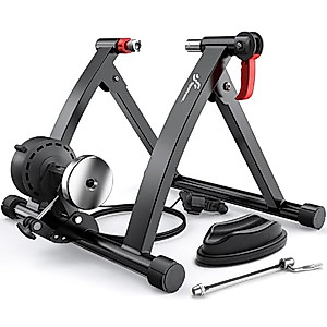 Sportneer Bike Trainer - Magnetic Stationary Bike Stand for 26-28" & 700C Wheels - Adjustable 6 Level Resistance Bike Trainer Stand for Indoor Riding with Quick Release Lever & Front Wheel Riser Block