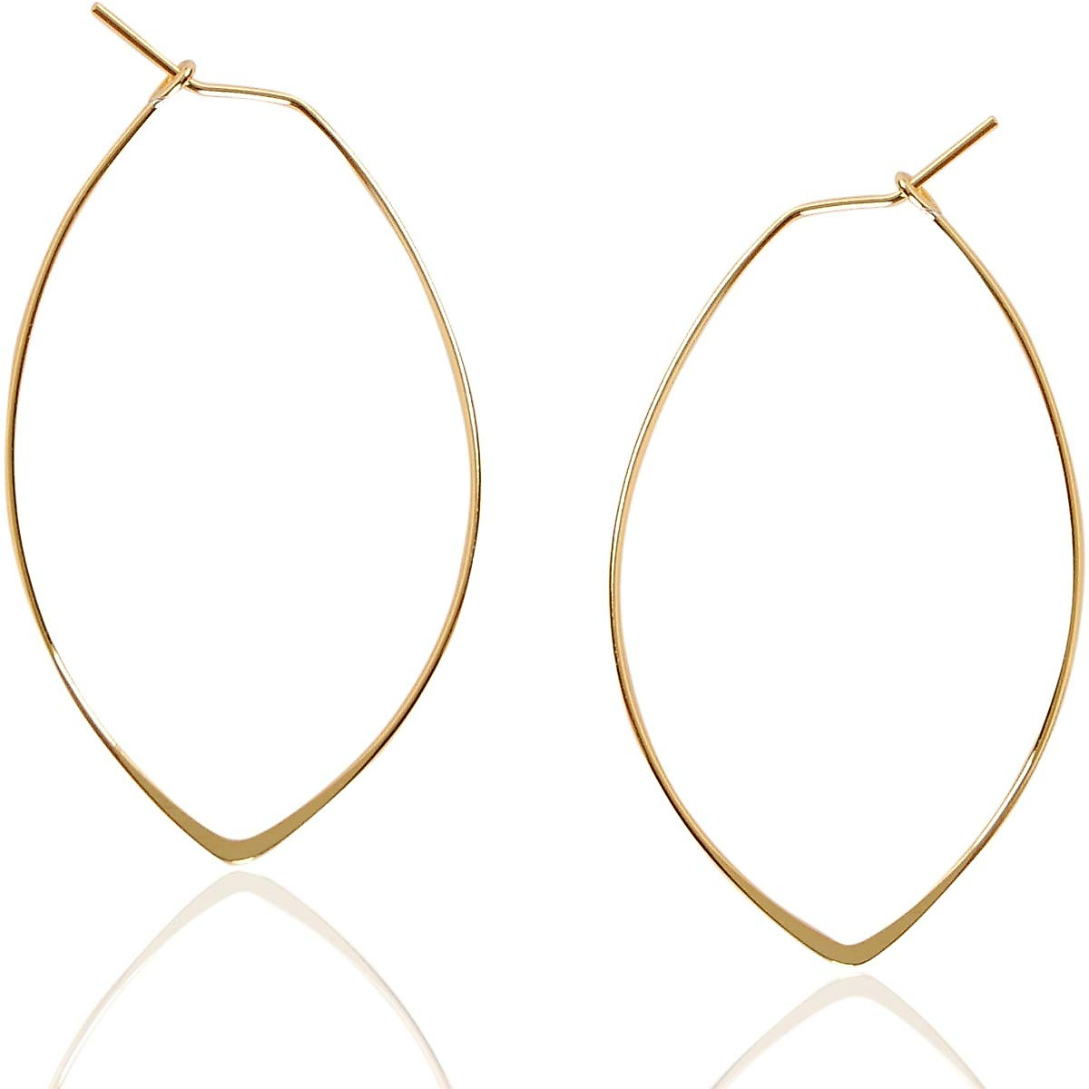 Humble Chic Geometric Marquise Threader Hoops - Hypoallergenic 18K Gold Plated Medium Hoop Earrings for Women - Lightweight Oval Leaf Elliptical Loop Statement Drop Dangles, 1.75" inch - 18K Yellow