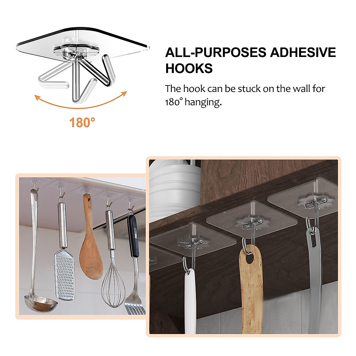 NileHome Adhesive Hooks for Hanging 12 Packs Heavy Duty Wall Hooks Removable Waterproof Bathroom Hooks Transparent Sticky Hooks for Kitchen Glass Door