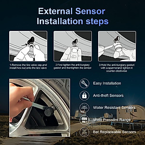 Easrsupe Tire Pressure Monitoring System, Equipped with Solar Charging Tpms System, 6 Sensors (0-199 PSI), 7 Alarm Modes, 1 Relay (98 Ft), Suitable SUV, RV, Trailer Tire Pressure Monitoring System