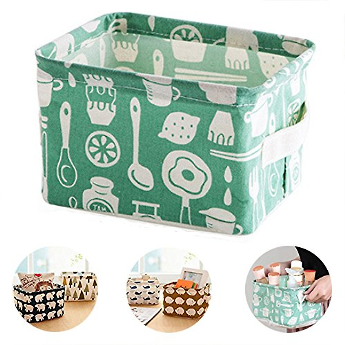 Oxford Cute Printing Foldable Storage Baskets Bins Mini Boxes Clothes Desktop Organizers Makeup Book Baby Toy (1814.511.5cm, Tableware)