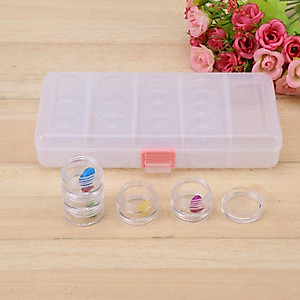 25 Pcs Small Round Container Jars,Pills Jewelry Bead Storage with Rectangle Box,Plastic Transparent Container Jar,for Earrings Rings Beads Nail Art Glitter Powder(7.48×3.74×1.37in)