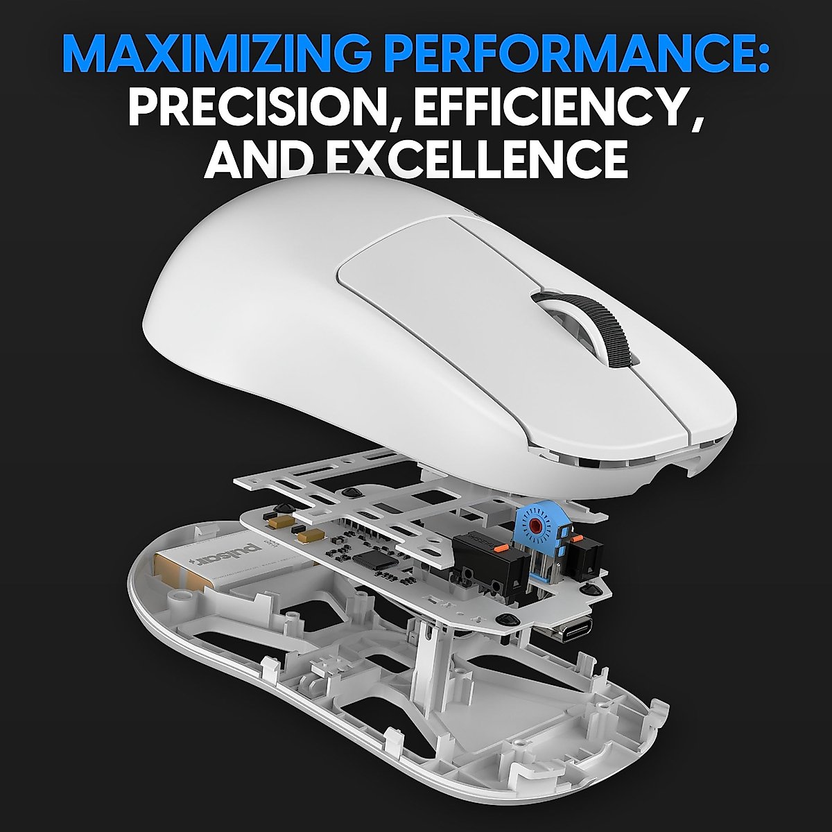 Pulsar Gaming Gears X2H Wireless Gaming Mouse, Ultra Lightweight 1.90 oz (54 g), Symmetrical, Optical Switch, 2.4 Ghz 1 ms, 26000 DPI, PAW3395 Sensor (Medium, Wireless, White)