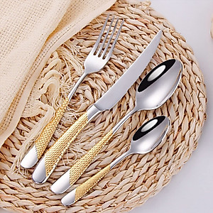 Golden Michelangelo Silverware Set for 8, Elegant 18/10 Stainless Steel Flatware Set, Cutlery Sets for 8 People, Dishwasher Safe (32pcs, Golden) Christmas