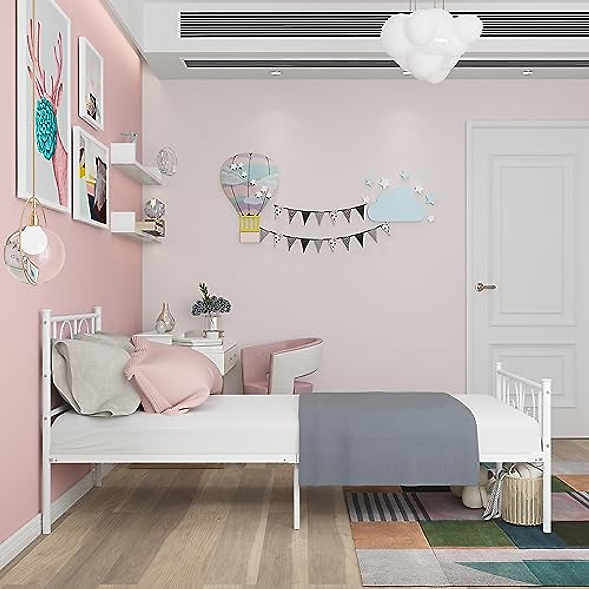 Twin Size Bed Frame 12 Inch Metal Platform Bed Frames Twin Mattress Foundation Single Beds with Headboard and Footboard, Easy Assembly, White