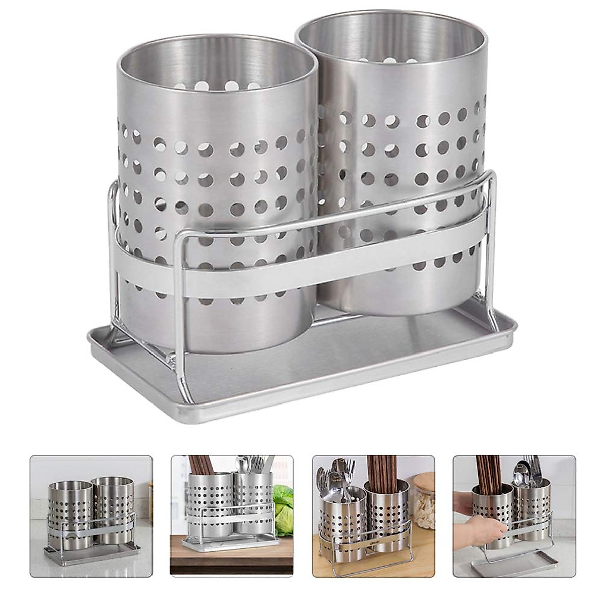 Cabilock Stainless Steel Utensil Caddy Cutlery Storage Holder Countertop Silverware Holder Cooking Utensil Organizers for Home Restaurant Kitchen