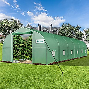 YITAHOME 30x10x6.5ft Greenhouse Large Heavy Duty Greenhouses Outdoor Tunnel Walk in Green House Gardening Upgraded Galvanized Steel Frame Ropes Zipper Doors 7 Crossbars Garden, Green