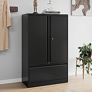 Anxxsu Lateral File Cabinet with Lock, Metal Storage Cabinet with Drawers, 52" Filing Cabinets for Home Office, Lockable Steel File Cabinet for Letter/Legal/A4 Size, Assembly Required, Black
