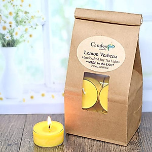 Candeo Candle Lemon Verbena Scented - Soy Tealight Candles, 12 Pack - Highly Scented - Handmade in The USA Summer Scents