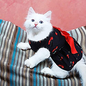 3 Pieces Cute Ribbon Dog Dress for Small Medium Dogs Puppy Shirts Dog Clothes Pet Apparel for Cats in Wedding Holiday Christmas New Year Spring Summer (White Dots, Black White Stripes, Cherries,M)