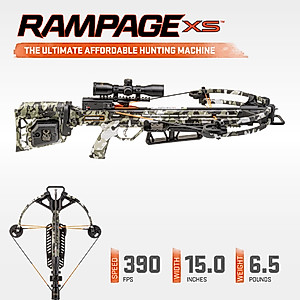 Wicked Ridge by TenPoint Rampage XS Crossbow, Peak XT - 390 FPS - The Ultimate Affordable Hunting Machine - Includes Lighted 3X Pro-View Scope, ACUdraw & Three Match 400 Carbon Alpha-Nock Arrows
