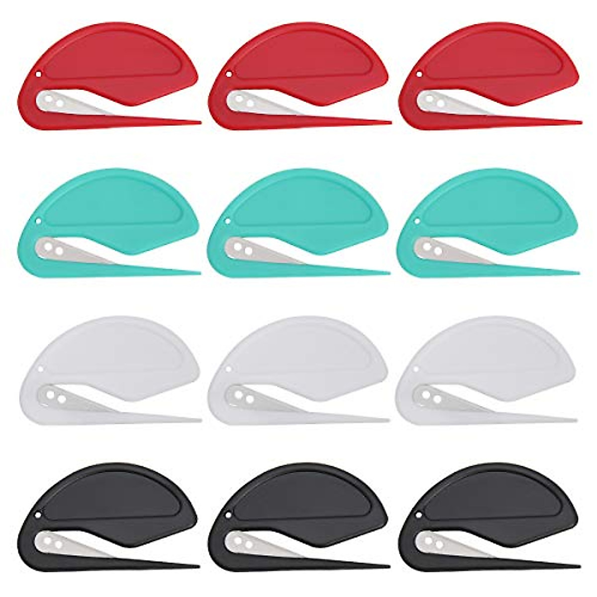 Letter Opener Envelope Slitter, Luxiv 12 Pcs Women Letter Opener Slitter for Men Letter Openers with Razor Blade for Envelope, Package, Paper Cut, Safe Mail Opener (red+Green+Black+White)