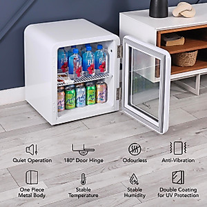Cooluli Decor 1.7 cu ft Compact Mini Fridge with Glass Door - Small Refrigerator for Bedroom, Office, Dorm - Ideal for Soda Drinks, Beer (White)
