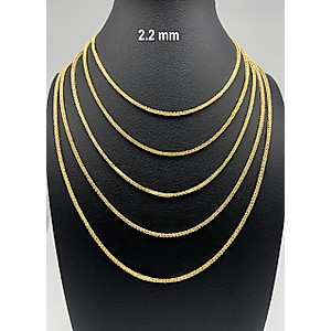 JEWELHEART 10K Gold Square Wheat Chain Necklace - 2.2mm Braided Dainty Yellow Gold Necklace Thin Gold Chain Diamond Cut Real Gold Chain For Women with Lobster Clasp 18"