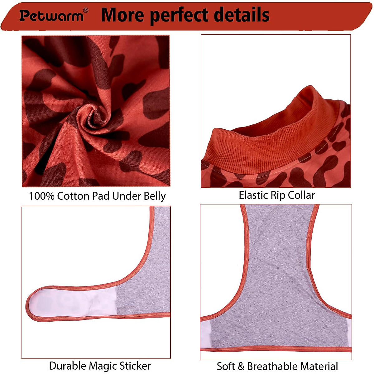 PetWarm Dog Recovery Suit,Surgical Suit for Dogs Female Spay Male Neutered,After Surgery Dog Onesie,Anti-Licking Dog Surgery Recovery Suit,Leopard Pattern,Red,XS