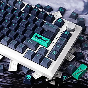 GEKUCAP Custom Keycaps, 129 Keys Dark Blue Keycaps, Dye Sublimation PBT Key Caps, Cherry Profile Keycaps Hammerhead Shark English Set for Cherry MX Gateron Kailh Switches Mechanical Keyboards