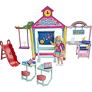 Barbie Club Chelsea School Playset with Blonde Small Doll & Classroom Accessories, Flipping Blackboard, Cafeteria, Desks & More (Amazon Exclusive)