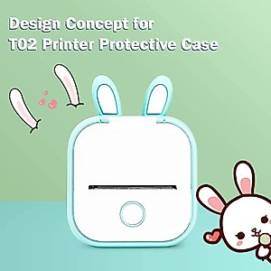 Memoking T02 Pocket Thermal Bluetooth Printer with Green Rabbit Shape Protective Case, Compatible with iOS & Android