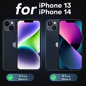 LϟK 3-in-1 for iPhone 13 Case for iPhone 14 Case, Translucent Matte Back with 2X Screen Protectors, [Military-Grade Drop Tested] Shockproof Slim Anti-Fingerprint Phone Case for iPhone 13/14, Blue