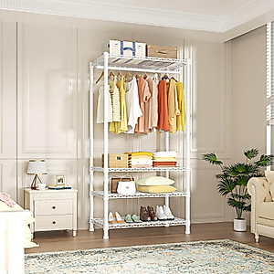 Ulif H2 Heavy-Duty Portable Closets, 4-Tier Freestanding Garment Rack Suit for Small Space and Corner, Closet Organizer System Portable Closet Wardrobe, Max Load 500 LBS, White