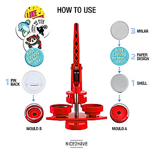 Nice2Have Button Maker Machine 2.25 inch (58mm) - (100pcs Buttons,5pcs Bottle Openers,5pcs Fridge Magnets, 500+ Free Designs,Circle Cutter&Magic Book&Paper) - Installation-Free Pin Maker Machine