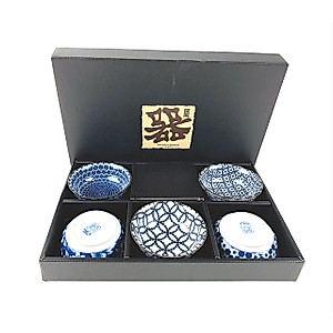 JapanBargain 4683, Set of 5 Japanese Porcelain Bowl Set Gift Set,Traditional Japanese Inspired Pattern Bowls, Made in Japan, 4-1/2" Diameter