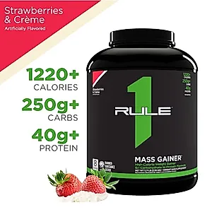 Rule 1 R1 Mass Gainer, Strawberries & Creme - 5.71 Pounds - 40g of All-Whey Protein with 6:1 Carb-to-Protein Ratio - 8 Servings