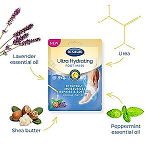 Dr. Scholl's Ultra Hydrating Foot Mask 3 Pack , Intensely Moisturizes Repairs and Softens Rough Dry Skin with Urea, 3 Count 1 Pair