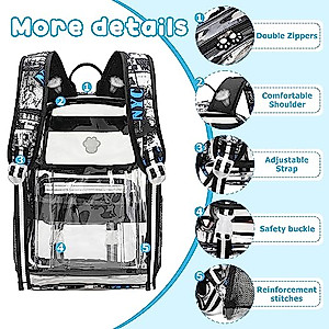 Maod Clear Backpack PVC Clear Bag Stadium Approved Large Boys Backpacks with Free Stickers and A Pendant（Black）
