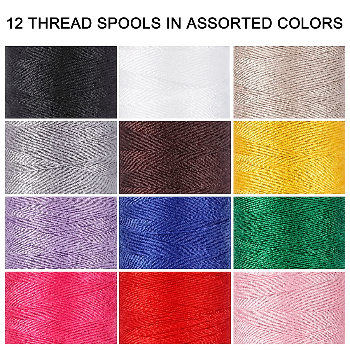 Ryalan 12 Color Set of Polyester All-Purpose Sewing Threads Prewound Bobbin Thread Plastic for Embroidery and Sewing Machine DIY Embroidery Thread Sewing Thread 382 Yards/350 m Each (12 pieces)