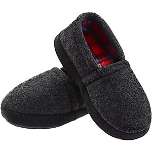 LA PLAGE Slippers for Boys Little/Big Kid Bedroom House Shoes Warm Cotton Winter Cozy Indoor Slip-on Slippers with Hard Sole Size 11-12 US Gray