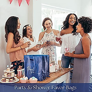 Rainbows & Lilies 100 Thank You Bags, 12x15 Plastic Bags with Handles, Shopping Bags for Small Business, Gifts, Goodie Bags - Thick Reusable Bags (Navy Blue)