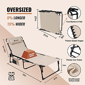 VILLEY Oversized Chaise Lounge Chair with Face Hole, Portable Tanning Chair, Adjustable Reclining Beach Chair, Outdoor Heavy-Duty Folding Sunbathing Chair for Outside Patio Lawn Beach Pool