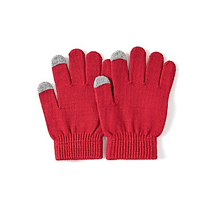 Lallier 3Pcs Kids Hat Scarf and Snow Gloves Set, Winter Knit Warm Soft Pom-Pom Beanie Outdoor for Boys Girls and Toddlers (Red)