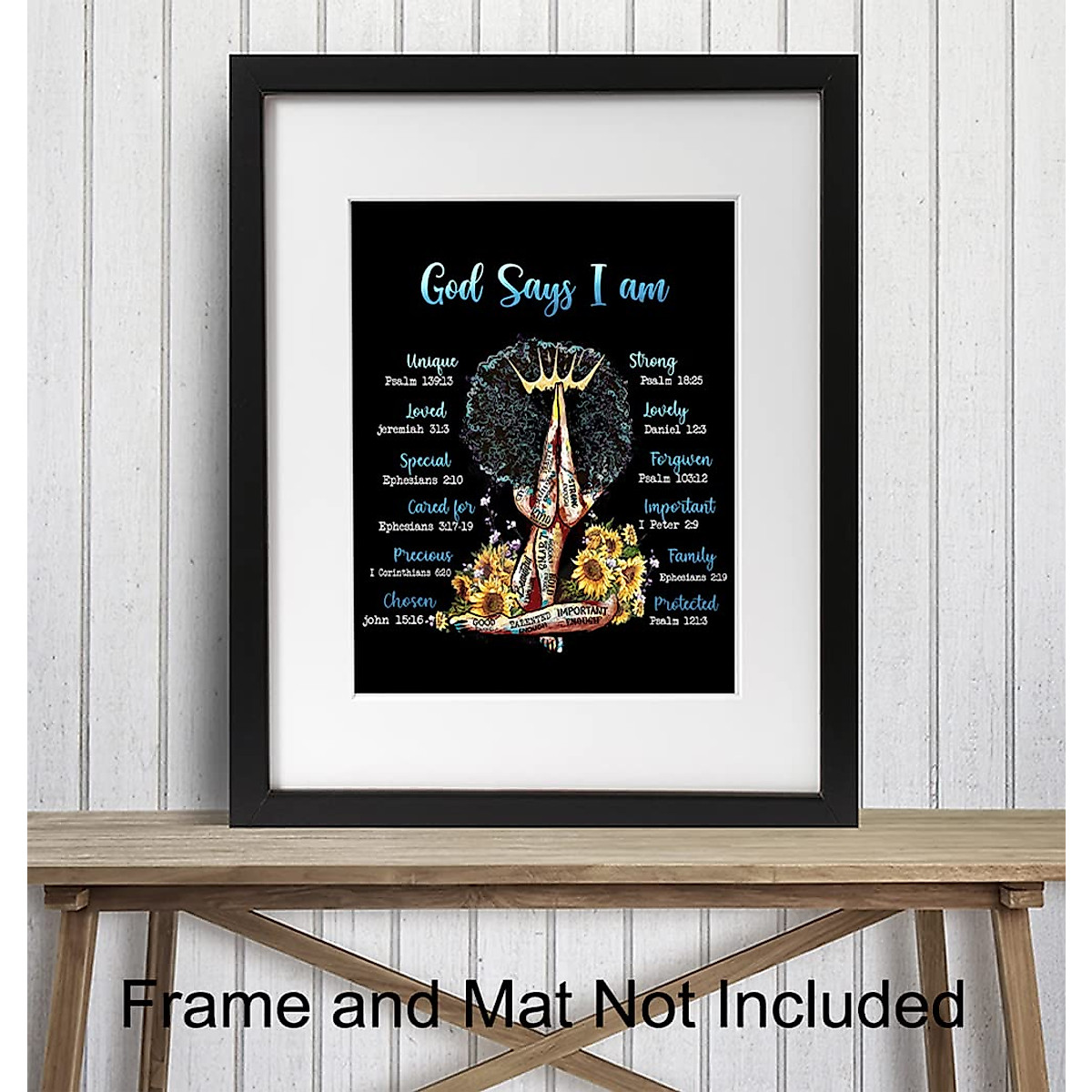 Positive Affirmations Black Wall Art - Inspirational Bible Verses Religious God Decor - Spiritual Christian Scripture Poster - African American Women, Black Woman, Girls - I Am - Encouragement Gifts