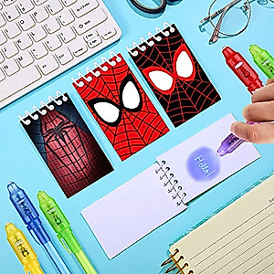 Jiaoohoo Spider Hero Party Favors | Set of 12 Invisible Ink Pen and Mini Notepads | Goodie Bag Stuffers for Superhero Game Party, Gifts, Classroom Prizes