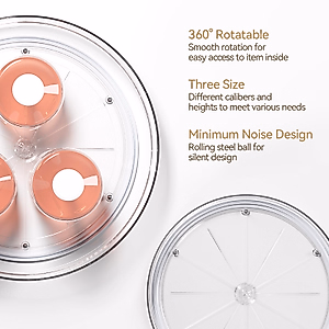 LAMU 3 Pack Lazy Suan Tunrntable Organizer for Cabinet Refrigerator 10''/10.6''/12'' with Raised Edge Rotating Spice Rack for Fridge Kitchen Pantry Organizers and Storage, Countertop, Bathroom, Clear