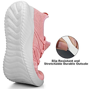 Feethit Womens Slip On Running Shoes Non Slip Walking Shoes Lightweight Gym Workout Shoes Breathable Fashion Sneakers All Pink Size 9
