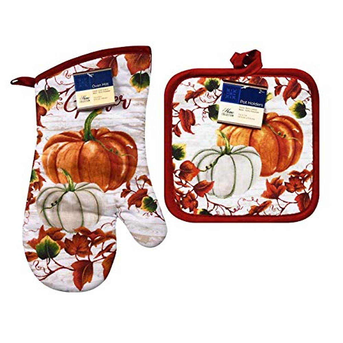 Home Collection Harvest Pumpkin Kitchen Linens Set Include Oven Mitt & 2 Potholders - Great for Autumn, Fall & Thanksgiving